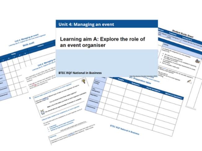 BTEC National in Business - Unit 4: Managing an Event learning aim D resource bundle | Teaching ...