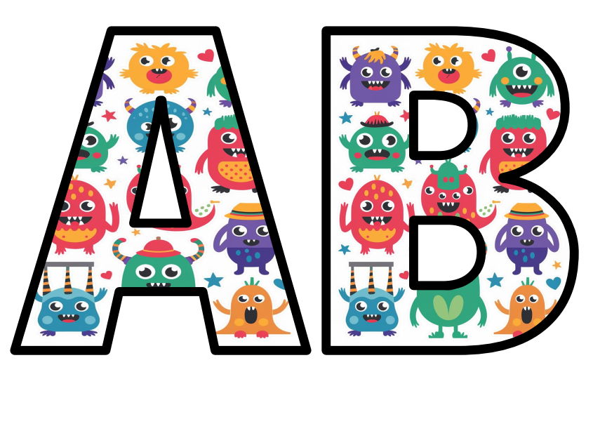 Funny Cute Monsters Clip Arts Lettering Set Instant Display Title All Letters Numbers Signs ...