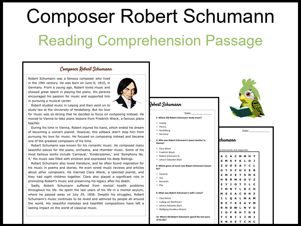Composer Robert Schumann Reading Comprehension and Word Search ...