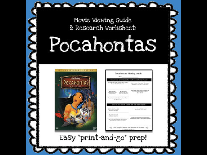 Pocahontas Movie Viewing Guide & Research Worksheet *Print & Go Prep ...