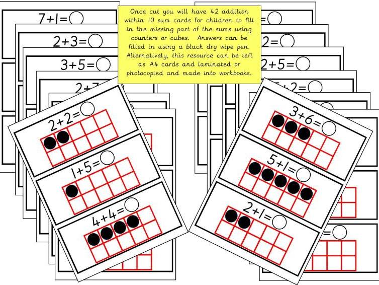 Assorted Addition within 10 Cards | Teaching Resources