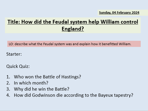 How did the Feudal system help William control England? | Teaching ...