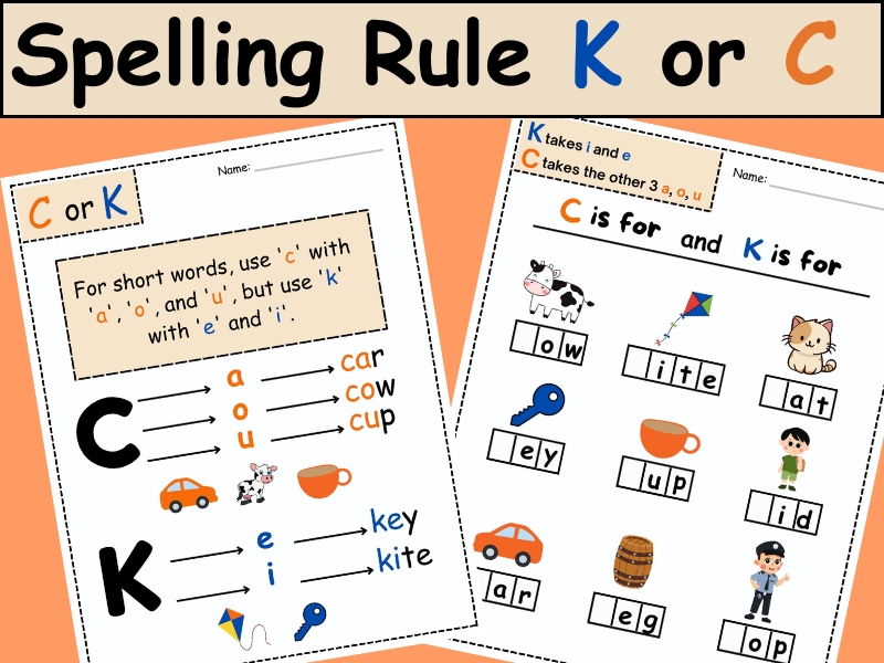 K or C Spelling Rules Poster and Worksheet | Teaching Resources