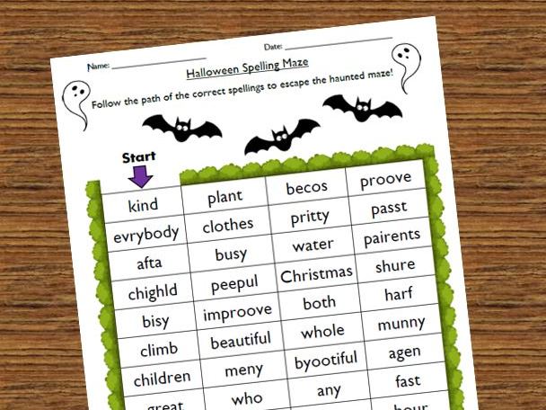 Year 2 Halloween Themed Spelling Maze - Common Exception Words ...