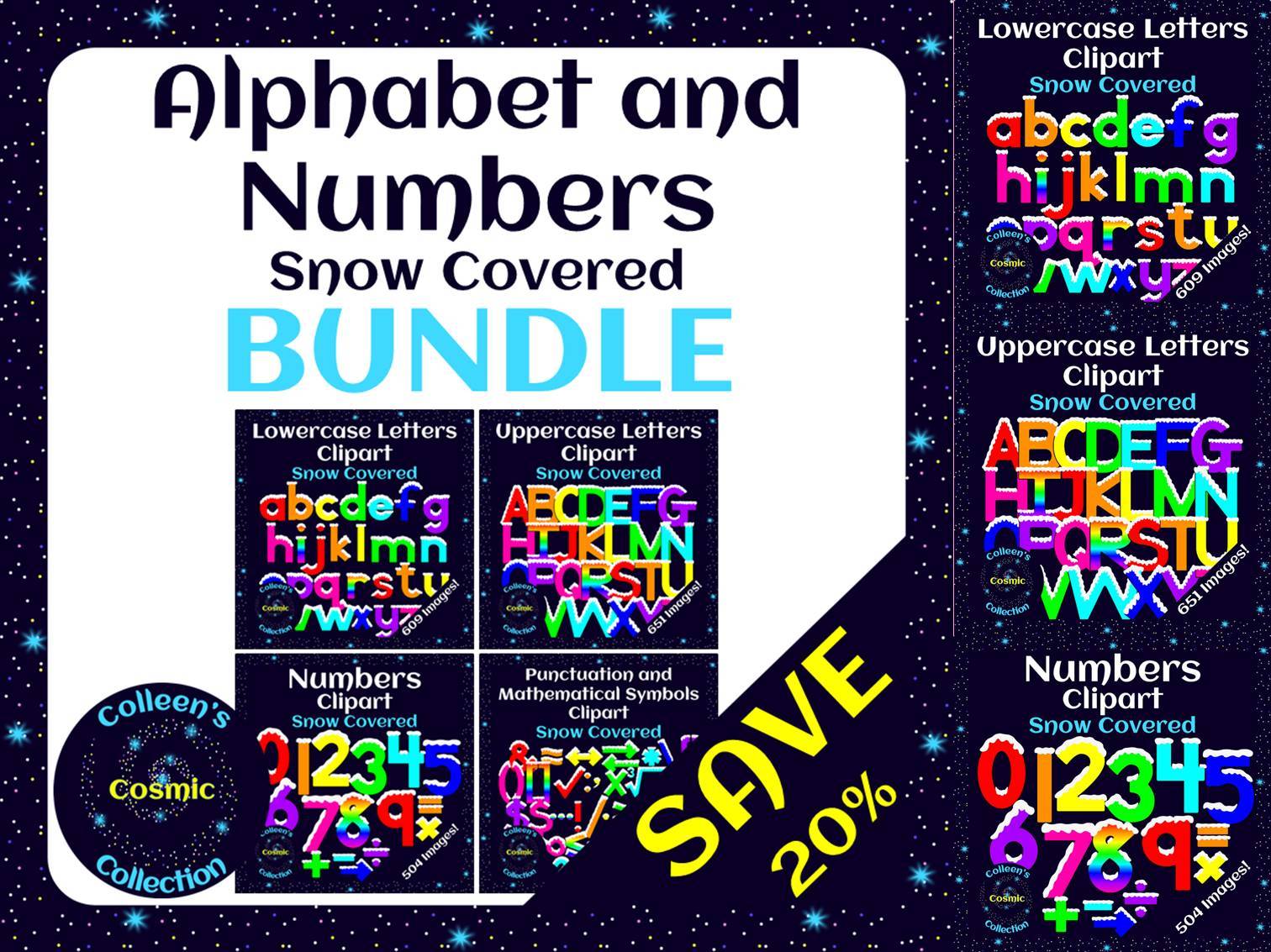 Snow Covered Winter Alphabet and Numbers Font Clipart BUNDLE | Teaching ...