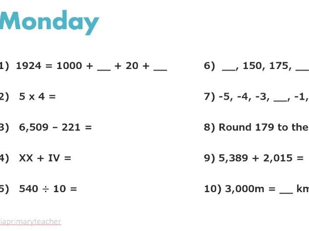 Year 4 Maths Fluency Morning Work Spring Week 2 Teaching Resources