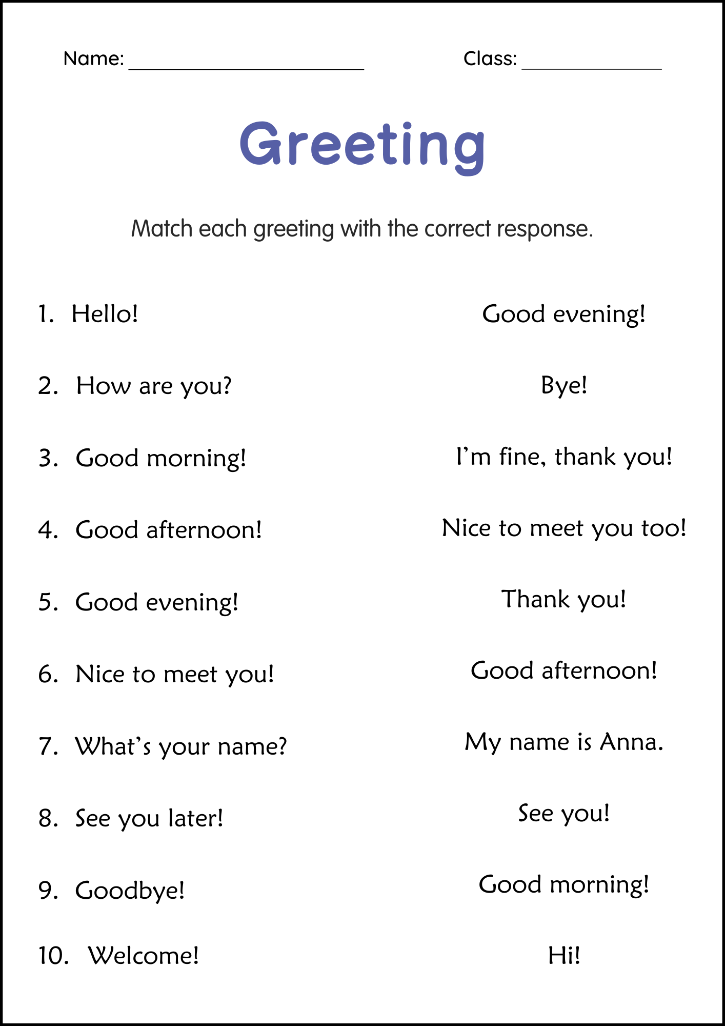 Printable Greeting and Introductions Conversation Activity Worksheets ...