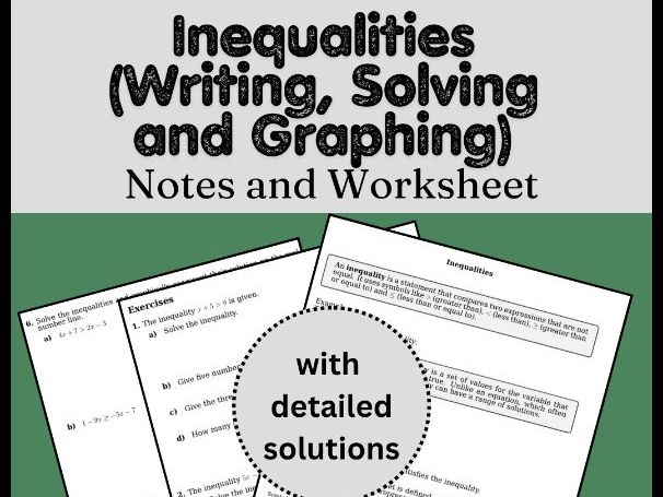 Inequalities (Writing, Solving and Graphing) Notes and Worksheet ...