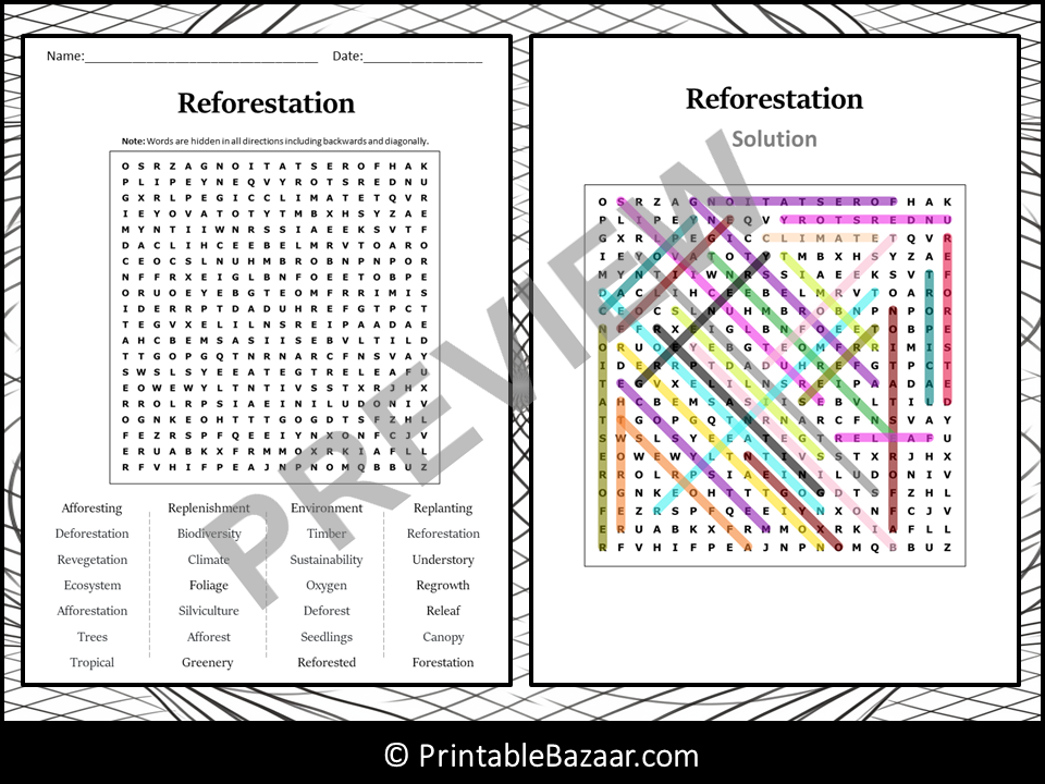 Reforestation Word Search Puzzle Worksheet Activity | Teaching Resources