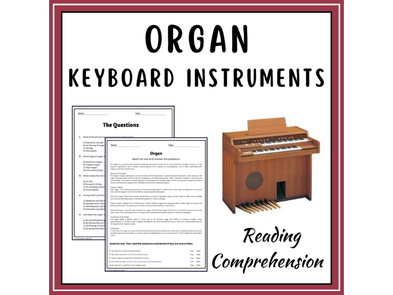 Organ Keyboard Instruments Reading Comprehension Passages & Questions ...