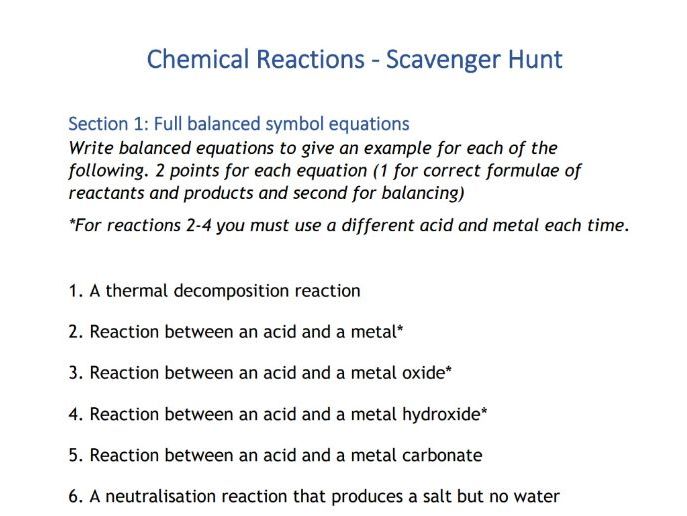Chemical reactions - scavenger hunt | Teaching Resources