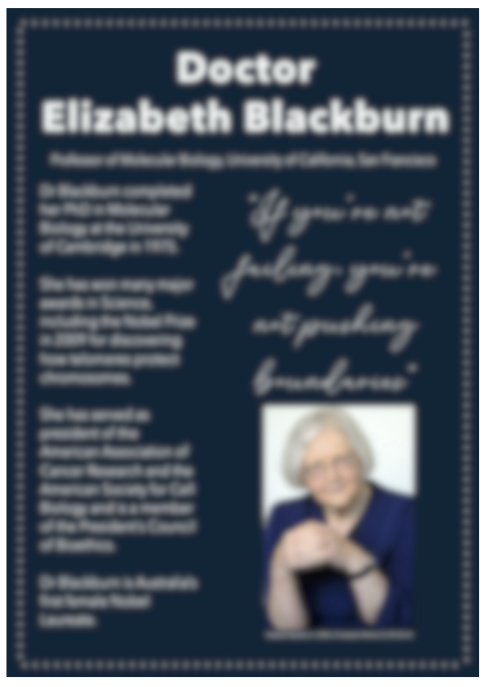 Australian Biologist Classroom Poster - Doctor Elizabeth Blackburn ...
