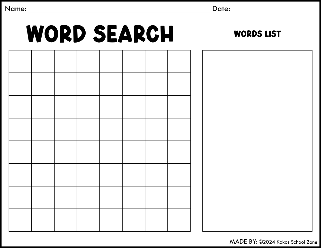 Word Search Printable Pdf Template