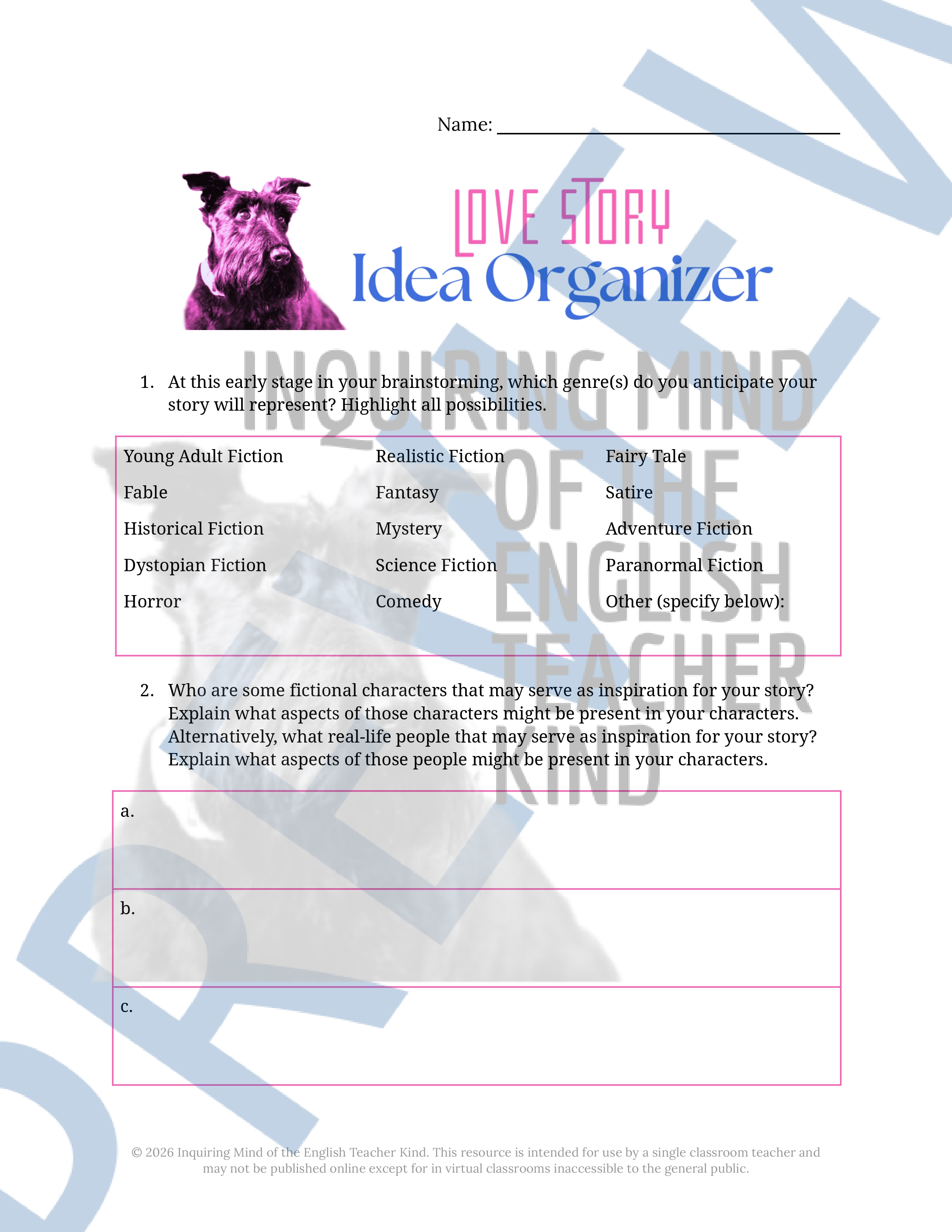 Creative Writing Unit Plan and Narrative Project | Love Stories ...