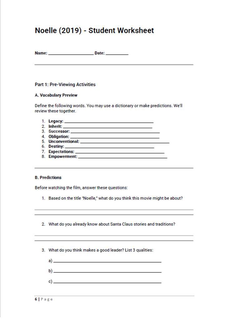 Noelle (2019) – 2-Hour English Lesson Plan & Teacher’s Guide | Teaching ...