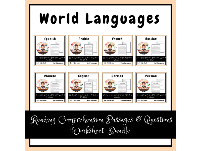 World Languages Reading Comprehension Passages & Questions Worksheets ...