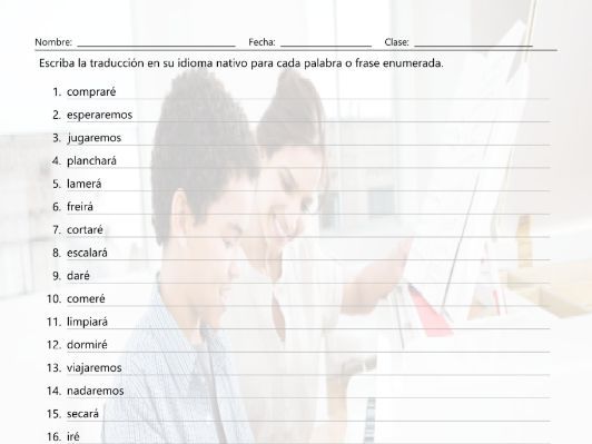 Future Simple Tense with Will Translating Spanish Worksheet | Teaching ...