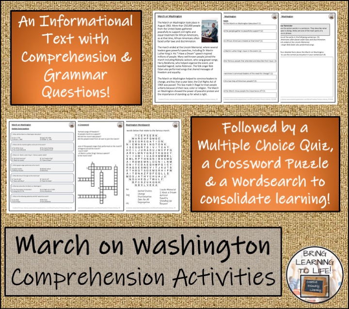 March on Washington Reading Comprehension Activities | Year 3 or Year 4 ...