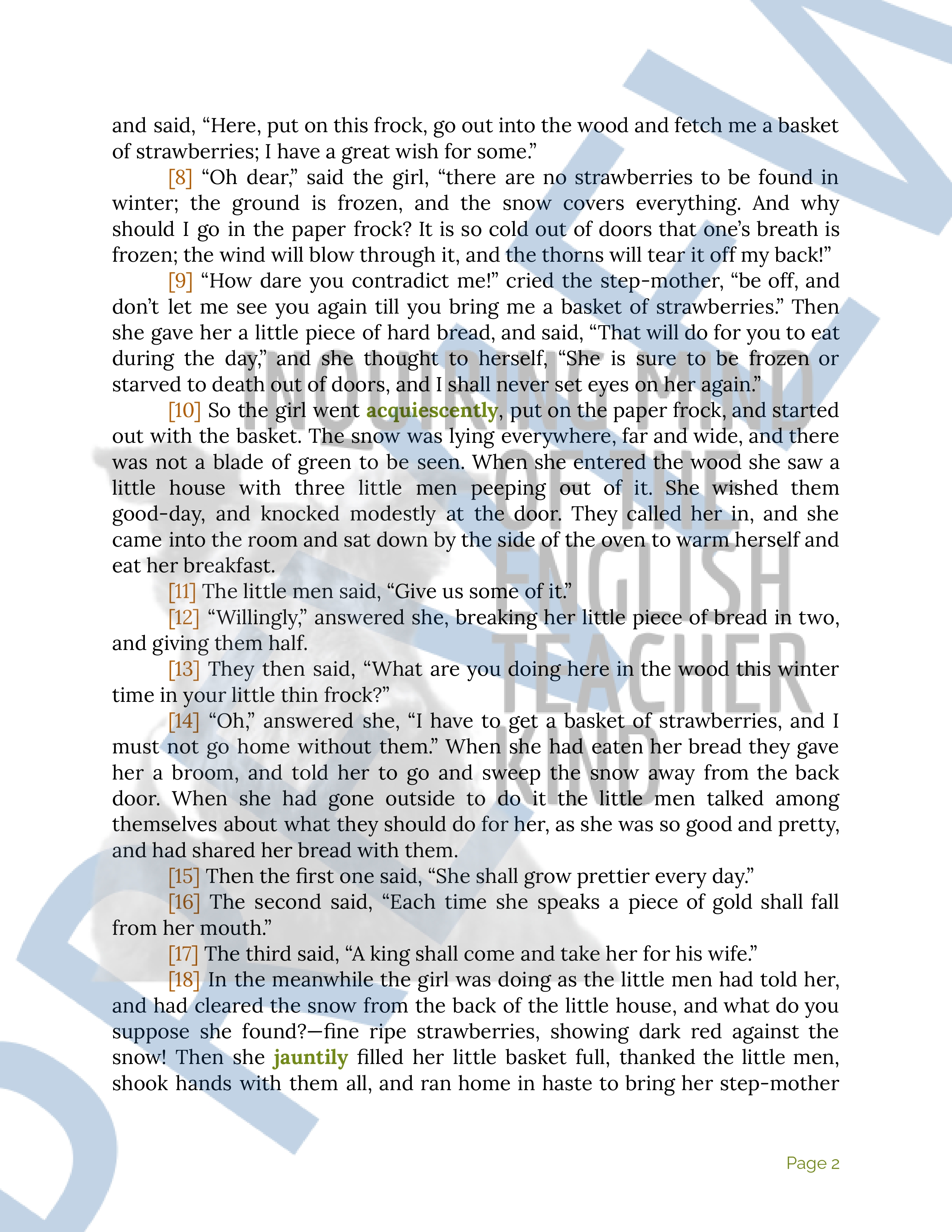 "Three Little Men in the Wood" Quiz and Answer Key | Brothers Grimm ...