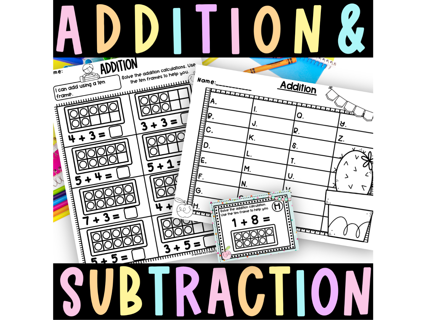 Addition Worksheet Task Cards Bundle Number Line Ten Frames Part Part 
