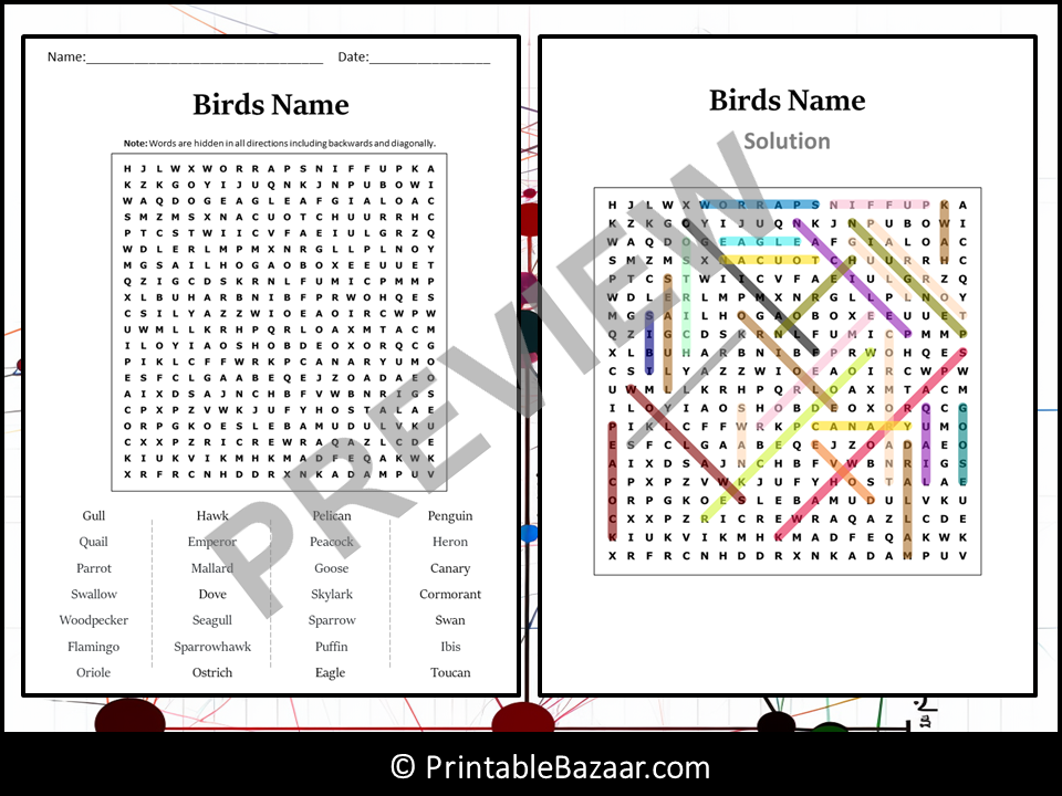 Birds Name Word Search Puzzle Worksheet Activity | Teaching Resources