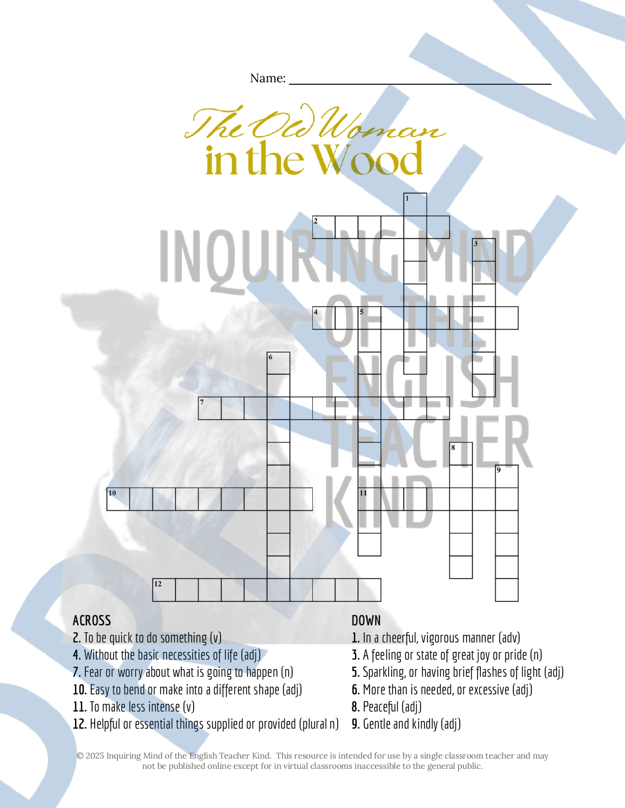 "The Old Woman in the Wood" Vocabulary Games for High School (Grimm's ...