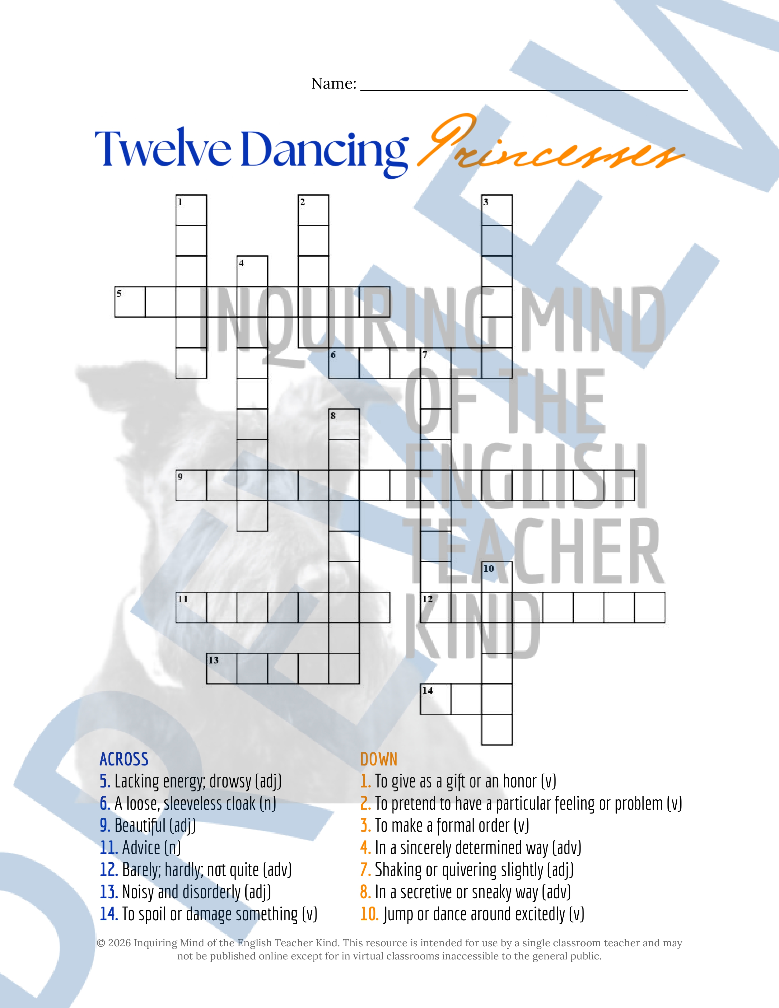 "Twelve Dancing Princesses" Vocabulary Games | Grimm's Fairy Tale ...
