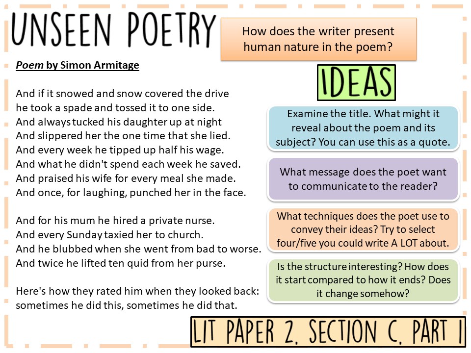 Unseen Poetry Starters Teaching Resources