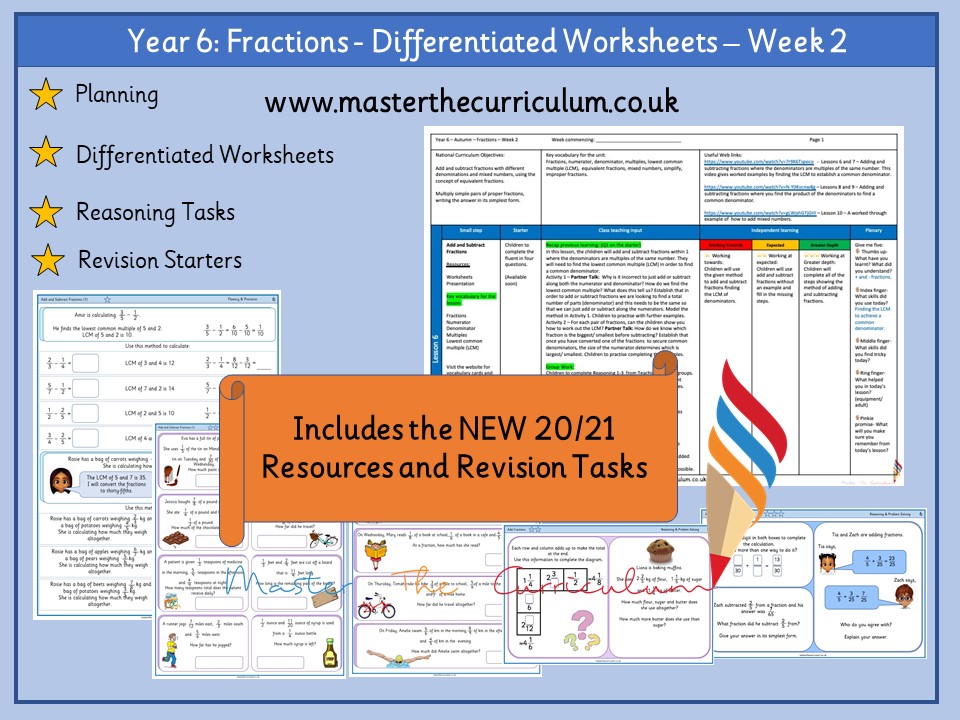 Year 6 – Autumn – Week 2 – Fractions Differentiated Sheets- White Rose ...