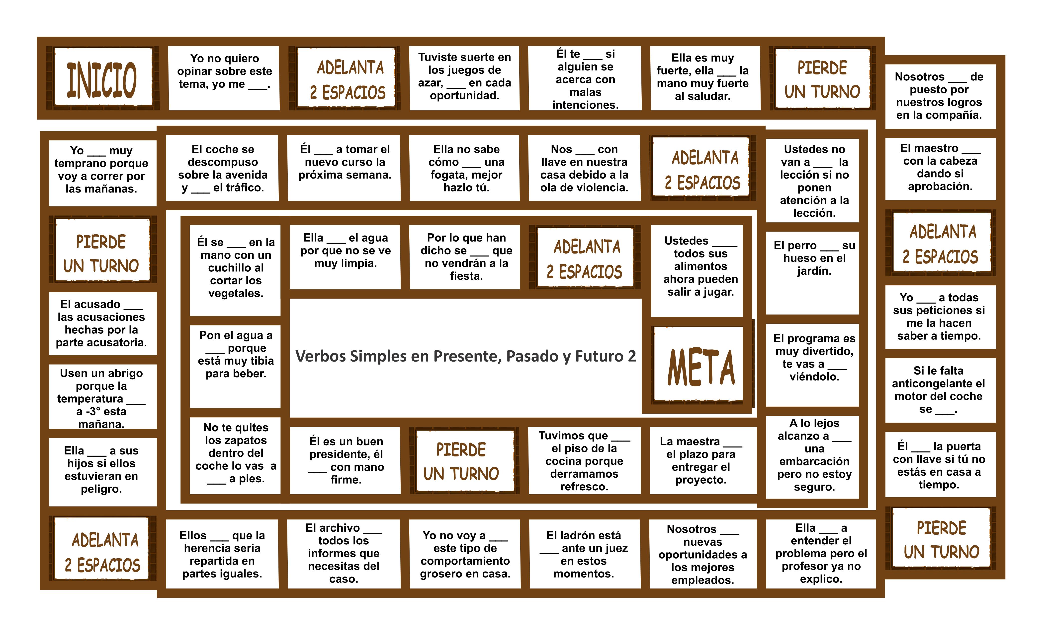 Present , Past, and Future Simple 2 Spanish Board Game | Teaching Resources