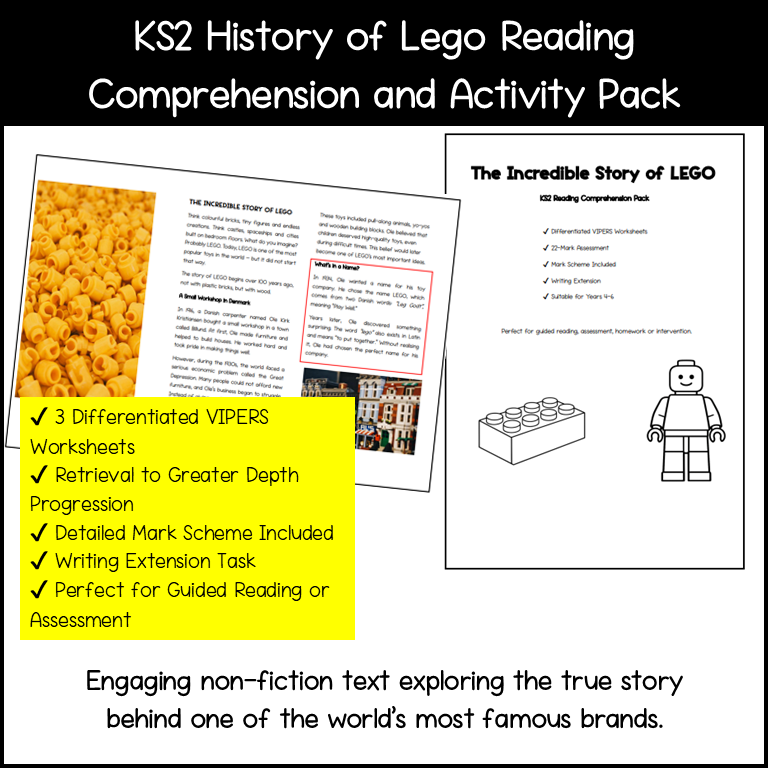 KS2 Reading Comprehension – The Incredible Story of LEGO | VIPERS Non ...