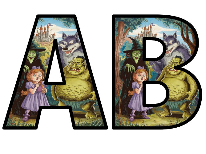 Fairytale Villaisn Bad Guys Ogre Wolf Witch Lettering Set Display Title ...