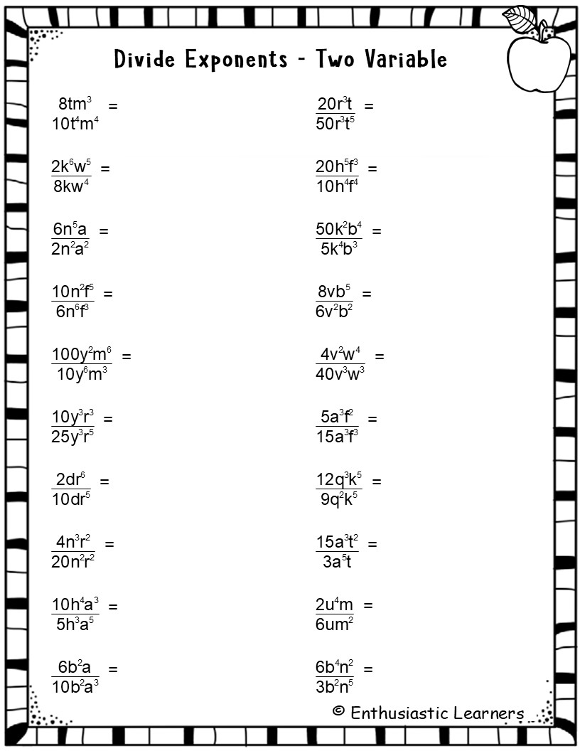 Dividing Exponents with One or Two Variables (Different Exponents and ...