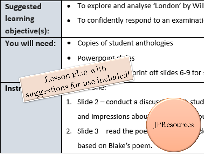 London by William Blake - Edexcel Poetry - two GCSE lessons | Teaching ...