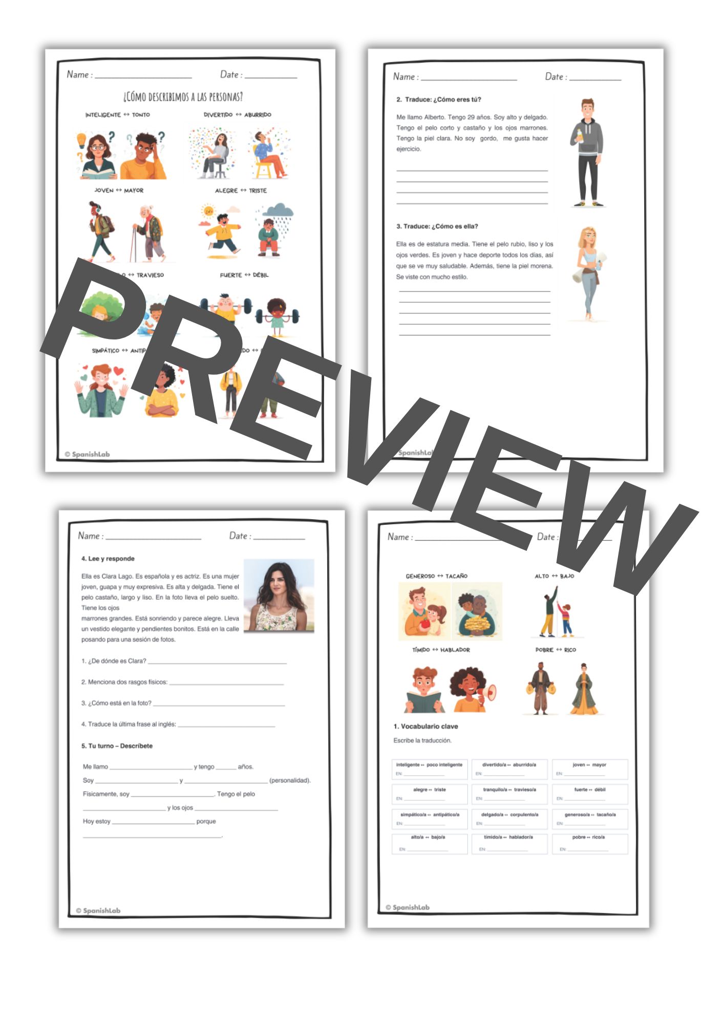 Spanish Adjectives to Describe People A1-A2 | Physical & Personality ...