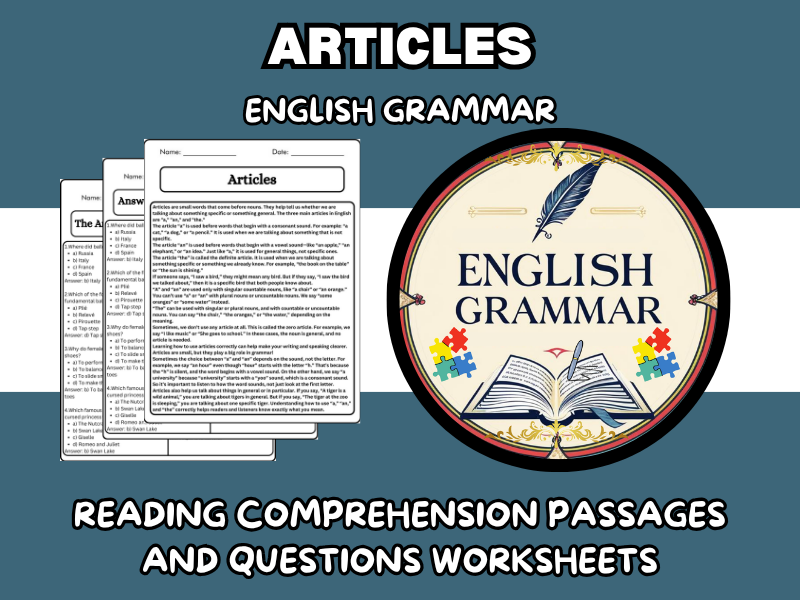 Articles - English Grammar Reading Comprehension Passages & Questions ...