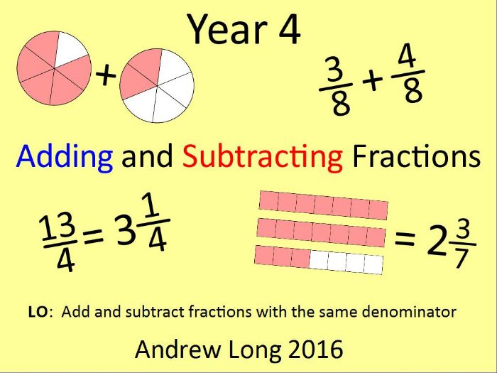 Year 4 Adding And Subtracting Fractions Lesson 1 Teaching Resources