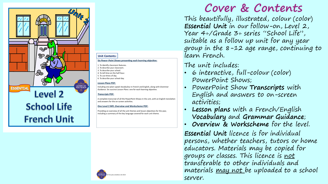 KS2 FRENCH: YEAR 4 UNIT - SCHOOL LIFE | Teaching Resources