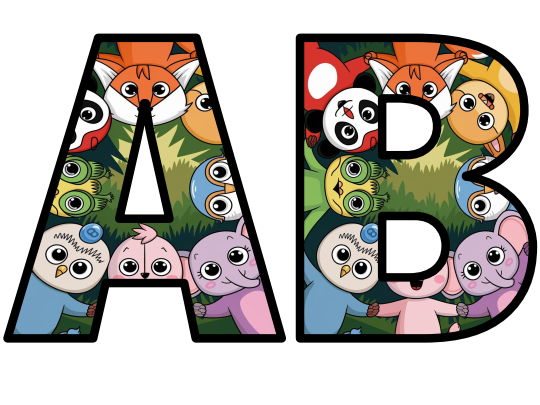 Colorful Creatures Animals Team Together Work Lettering Set Display ...