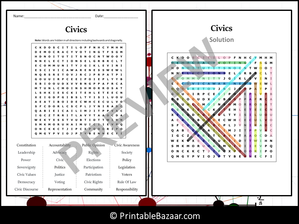 Civics Word Search Puzzle Worksheet Activity | Teaching Resources