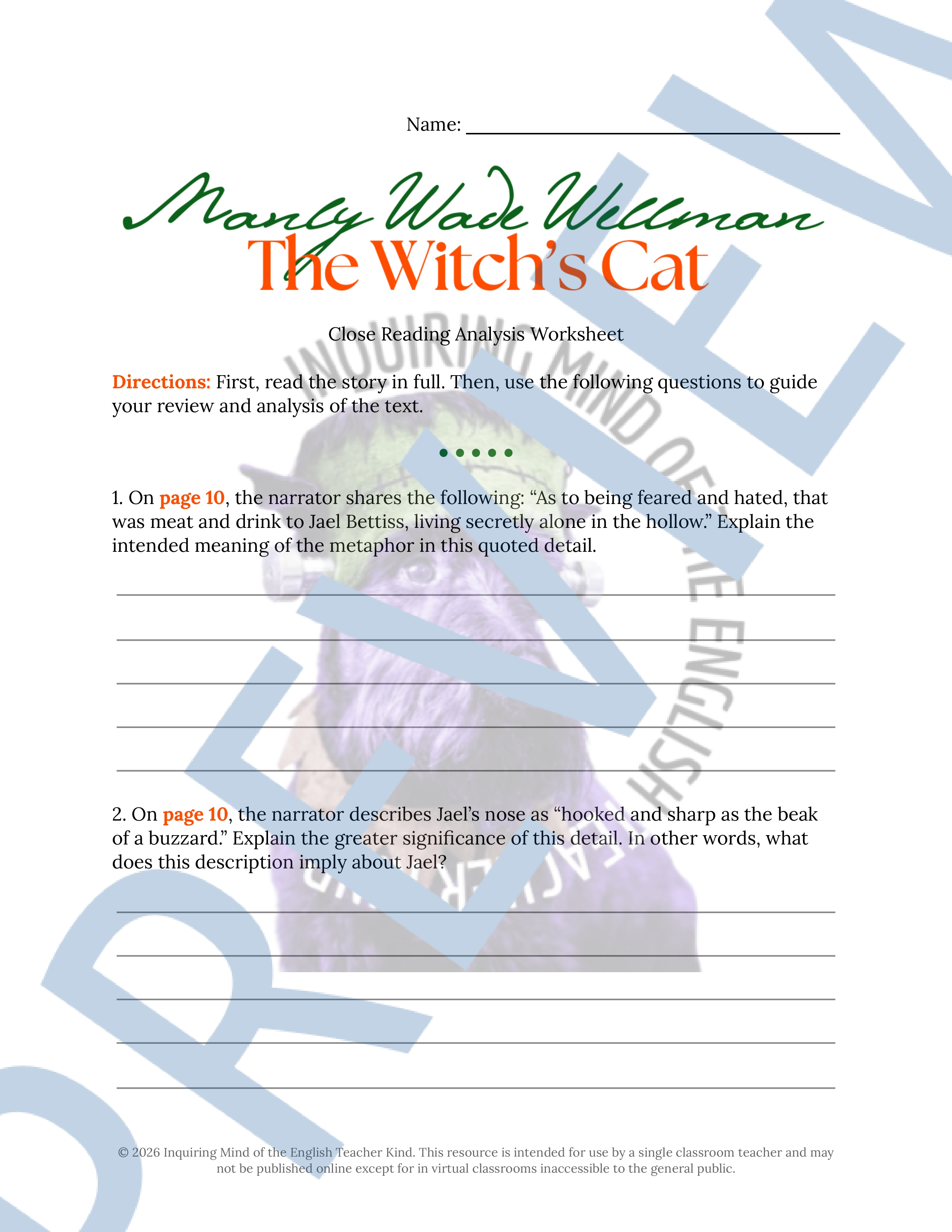 "The Witch's Cat" by Manly Wade Wellman Close Reading Analysis ...