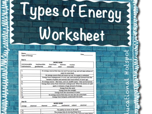 Types Of Energy Worksheet Teaching Resources Types Of Energy Worksheet Teaching Resources