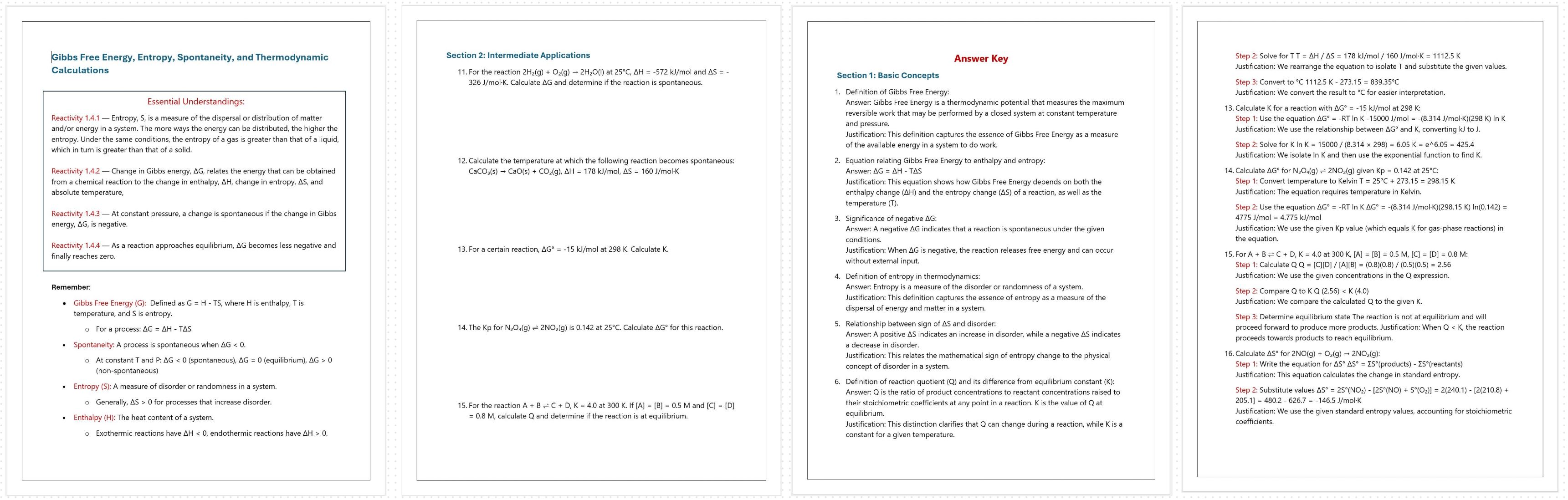 IB Chemistry Entropy, Gibbs & Spontaneity Worksheet Pack 2026 ...