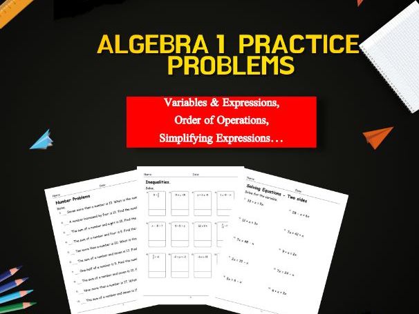 Algebra 1 Practice Problems Grades 6 10 Teaching Resources