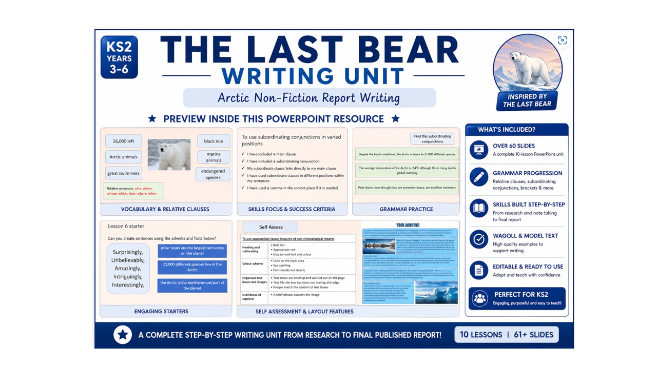 The Last Bear Complete Writing Unit Non Chronological Report (10 Fully ...