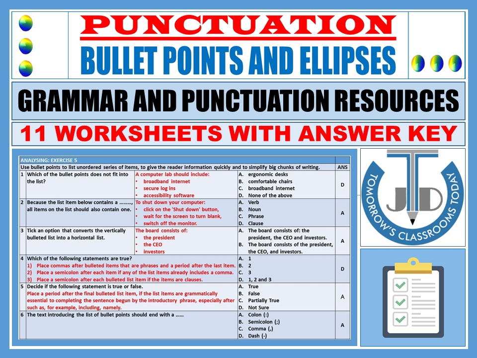 BULLET POINTS AND ELLIPSES 11 WORKSHEETS WITH ANSWERS Teaching Resources BULLET POINTS AND ELLIPSES 11 WORKSHEETS WITH ANSWERS Teaching Resources