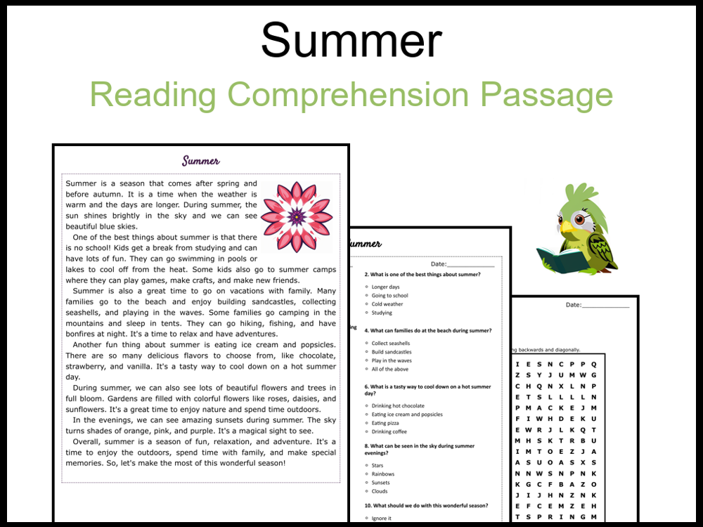 Summer Reading Comprehension and Word Search | Teaching Resources