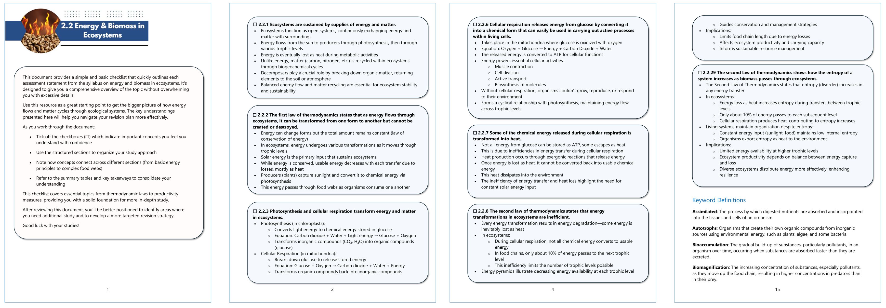 IB DP ESS 2.2: Energy & Biomass Condensed Revision Outline 2026 ...