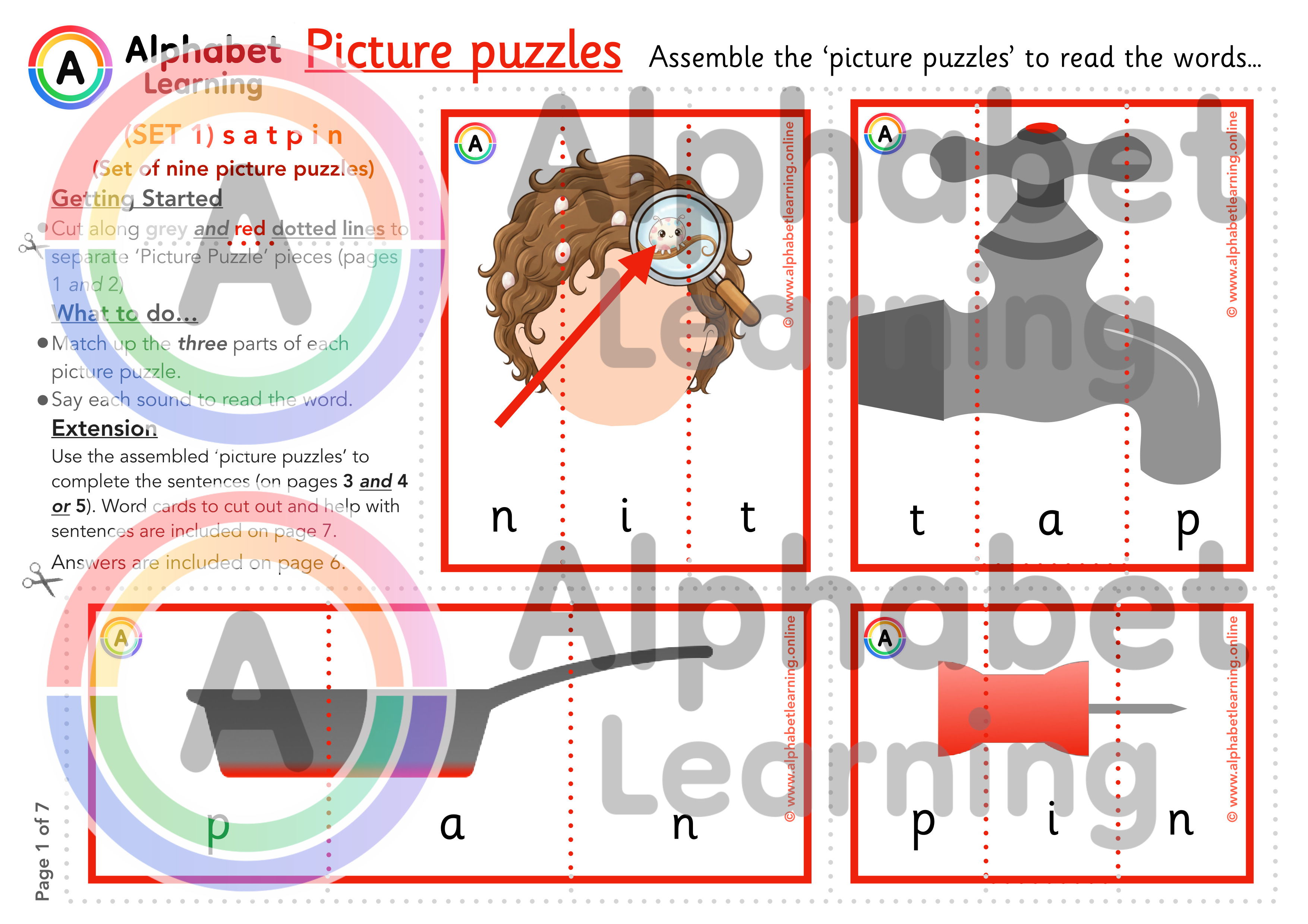 Phase 2 Phonics Puzzles: s a t p i n Read, Write CVC Words and Read ...