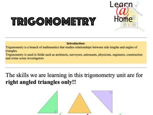 Learn at home - introduction to trigonometry | Teaching Resources